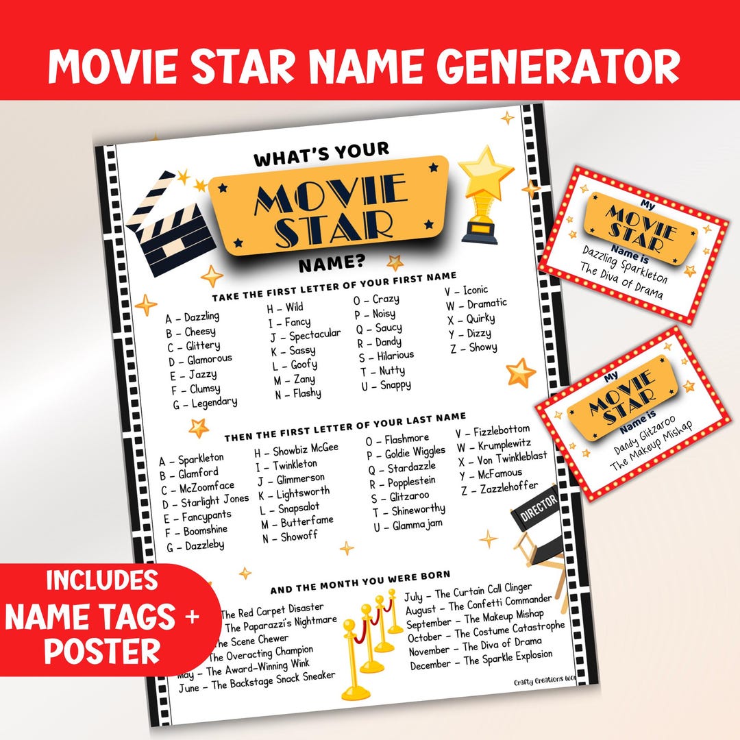 What's Your Movie Star Name Game for Kids, Celebrity Title Generator ...