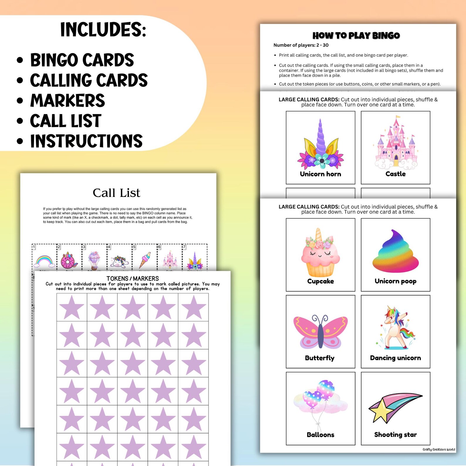 Unicorn Bingo Game Printable – Kids Party Game, Magical Creature Bingo ...
