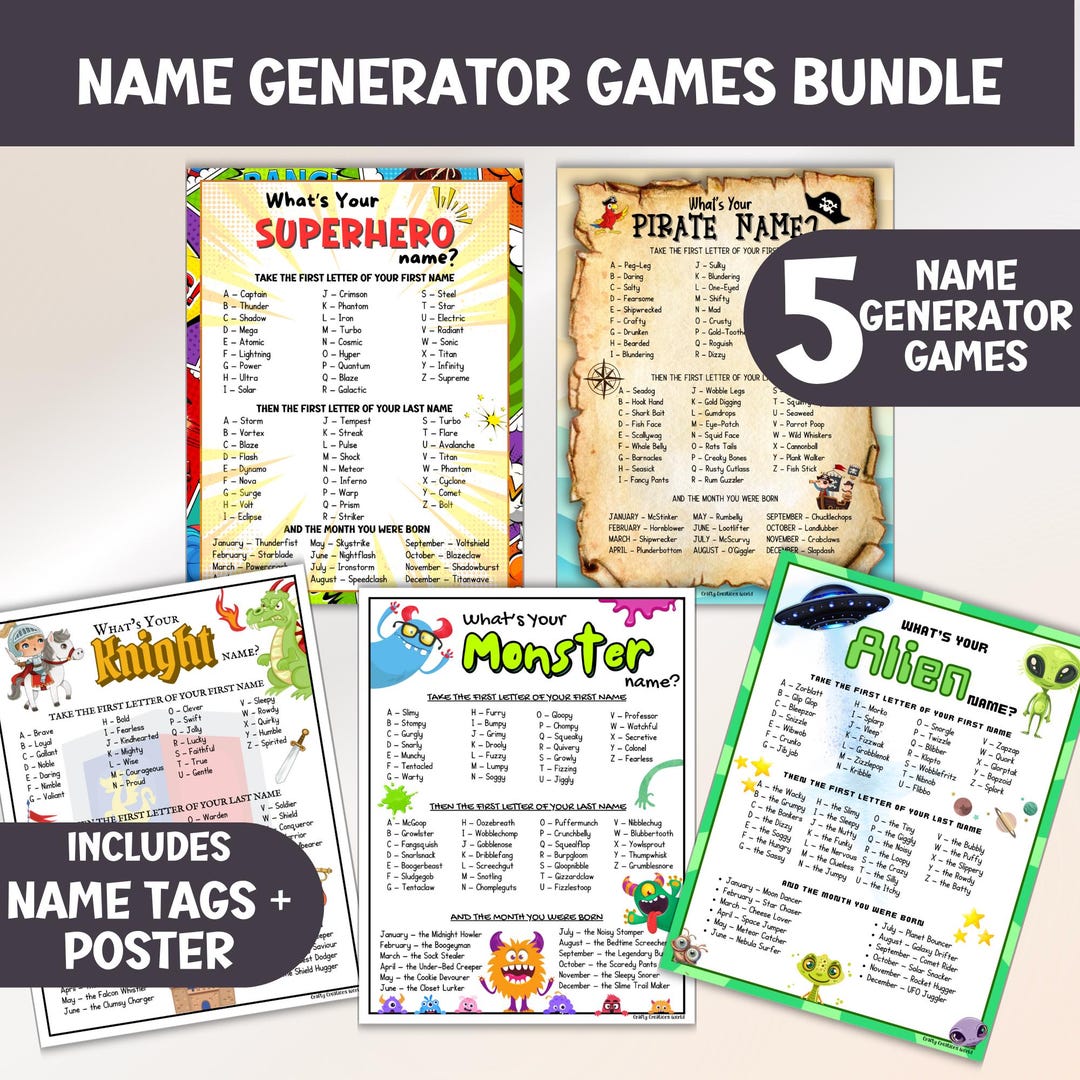Name Generator Adventure Bundle– Pirate, Alien, Monster, Superhero ...