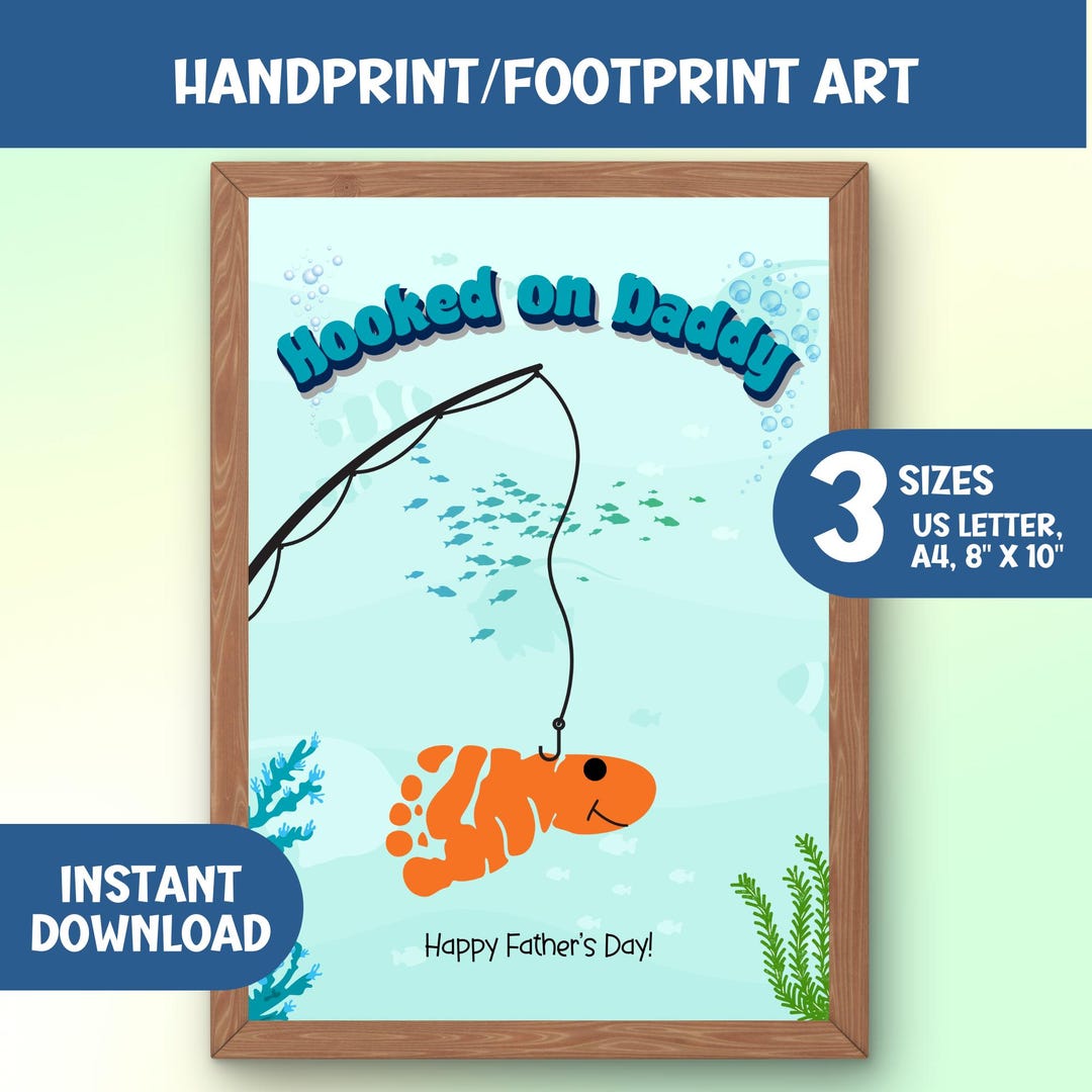 Fishing Handprint Art Printable, Father's Day Gift for Dad, New Daddy ...