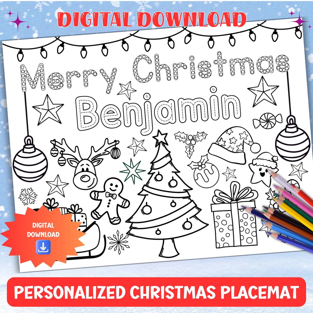 Personalized Christmas Placemat, Coloring Activity Sheet, Kids ...