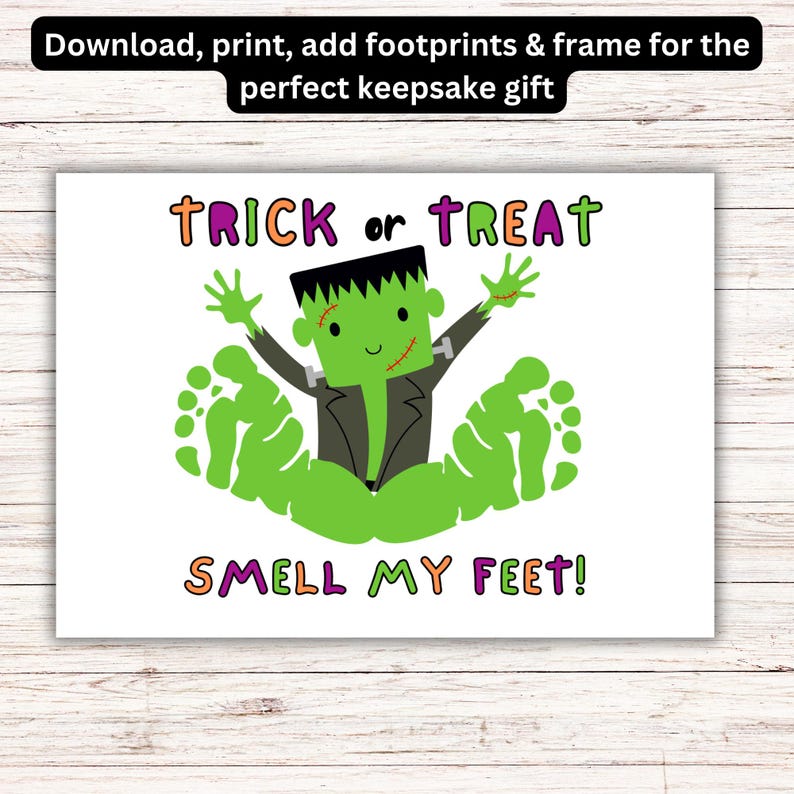 Halloween Footprint Craft Activity, Cute Frankenstein Monster Art, DIY ...