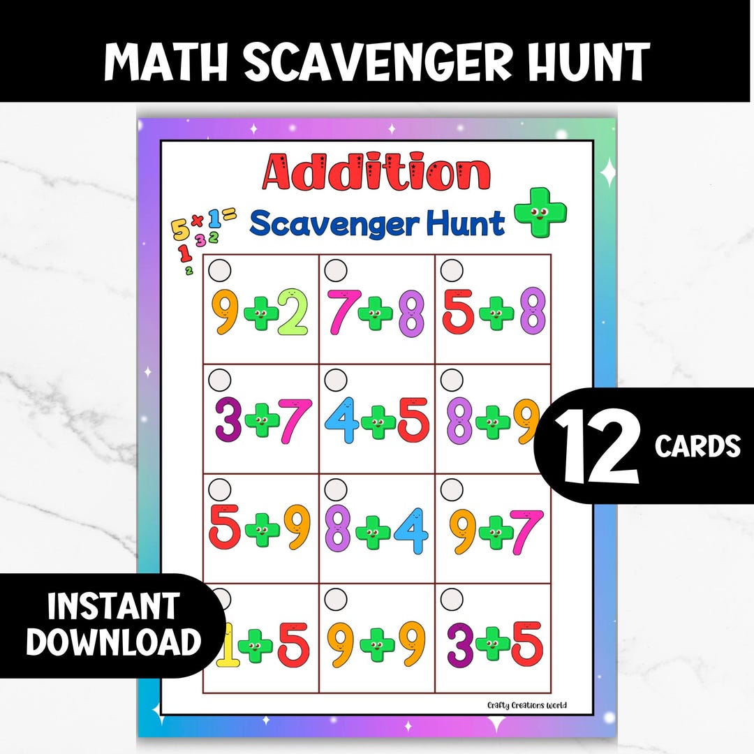 Addition Scavenger Hunt, Math Game for Kids, Classroom Activity, Home ...
