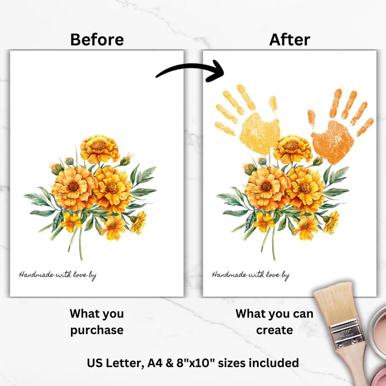 Printable Flower Handprint Craft, Fall Colors Floral Print, Kids ...
