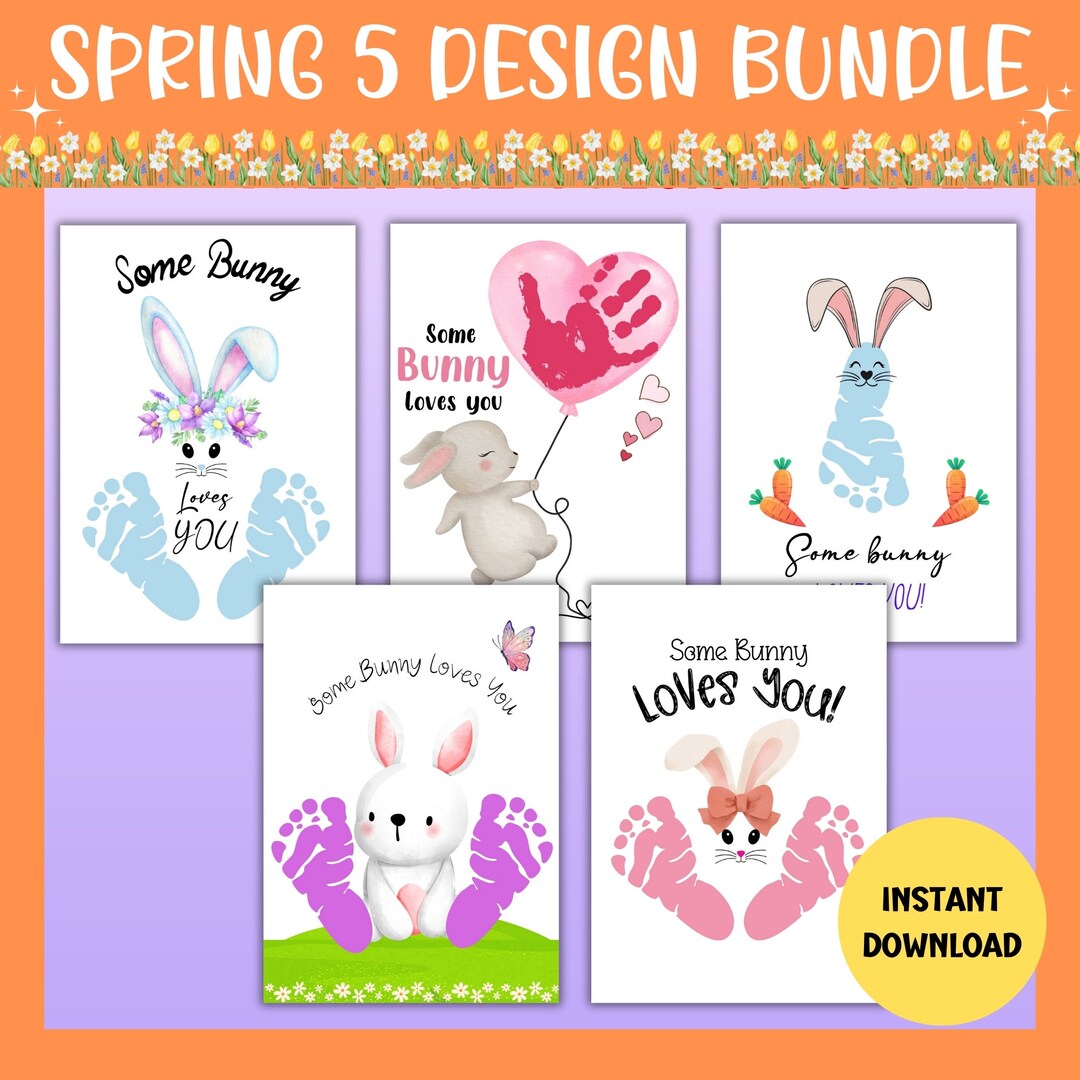 Spring Handprint Footprint Art Craft Bundle, New Baby Keepsake, Easter ...