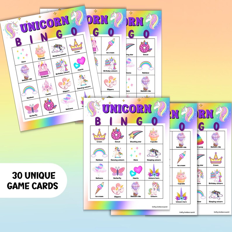 Unicorn Bingo Game Printable – Kids Party Game, Magical Creature Bingo ...