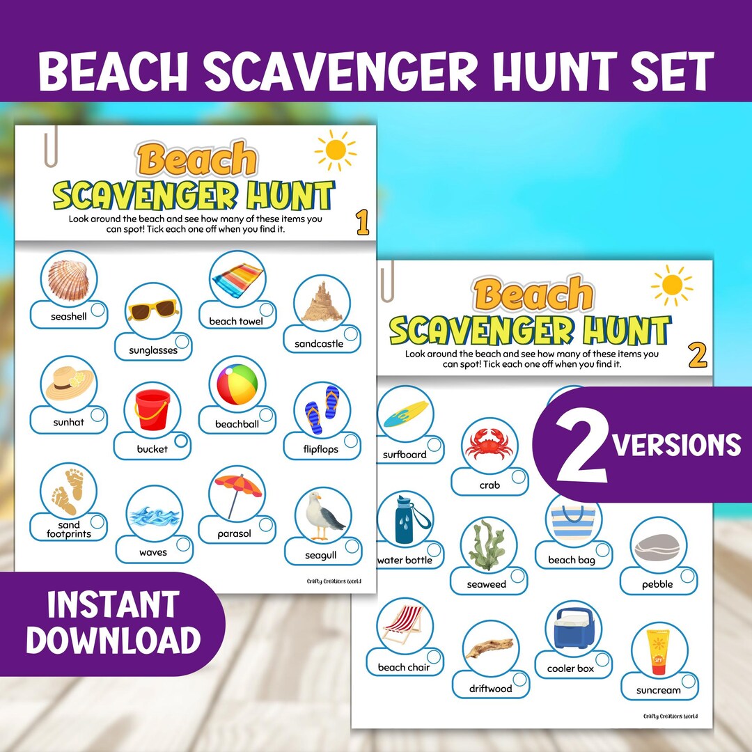 Beach Scavenger Hunts Printable for Kids, Summer Vacation Activity ...