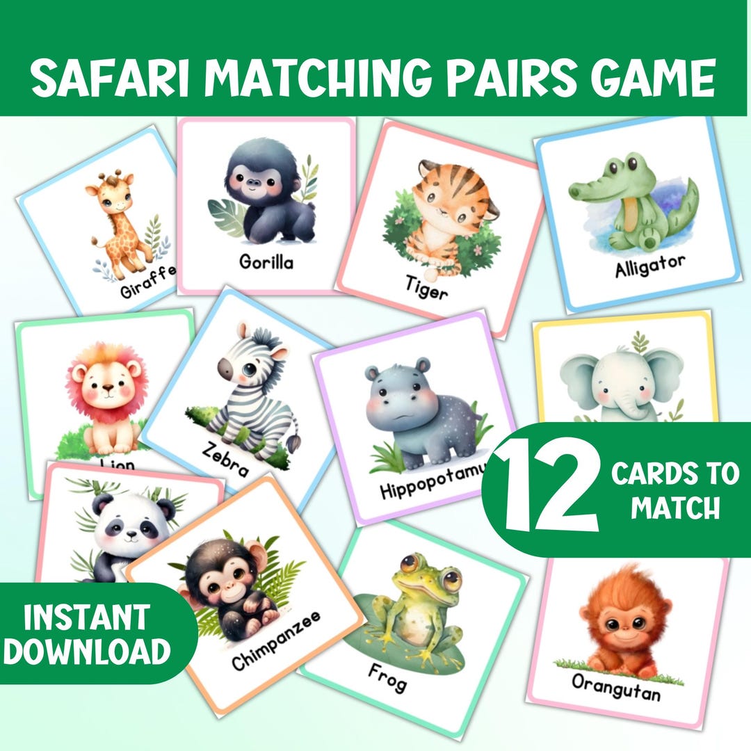 Safari Matching Pairs Memory Game for Kids, Matching Montessori Cards ...
