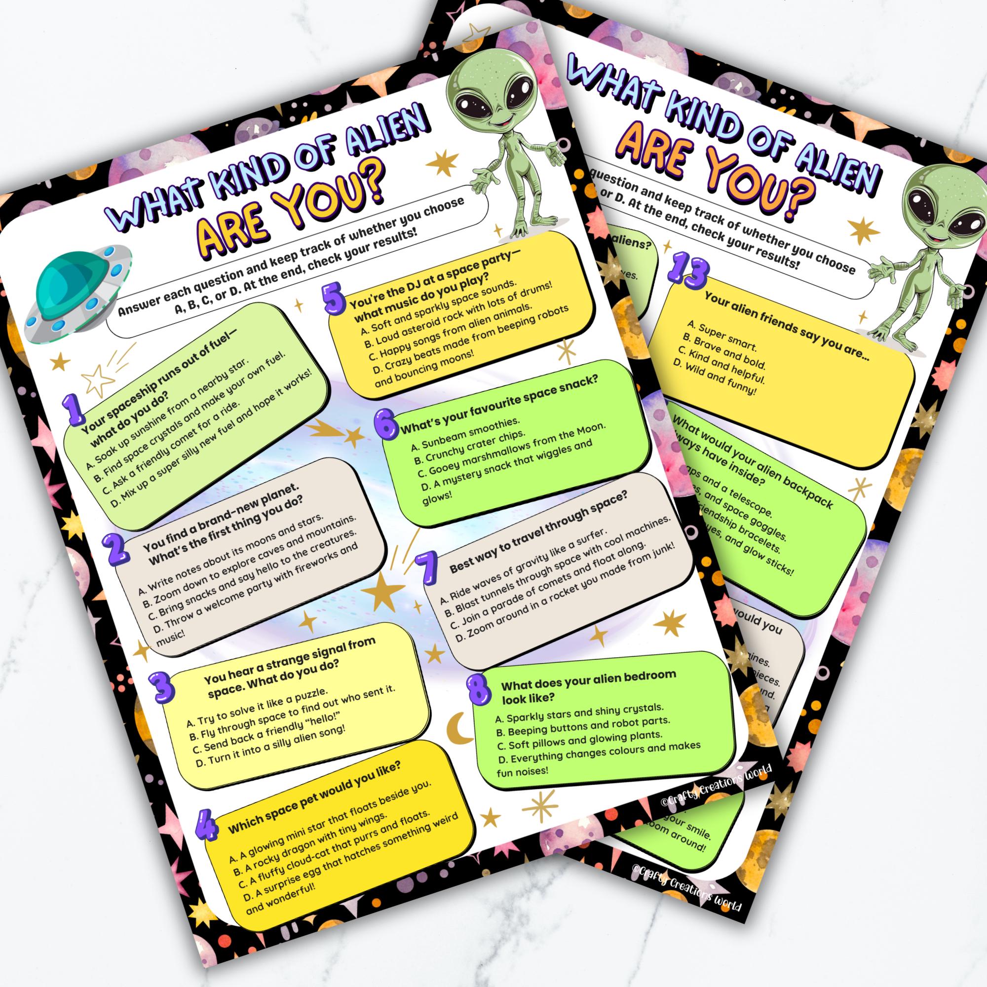 Alien Personality Quiz, What Kind of Alien Are You Game, Printable ...