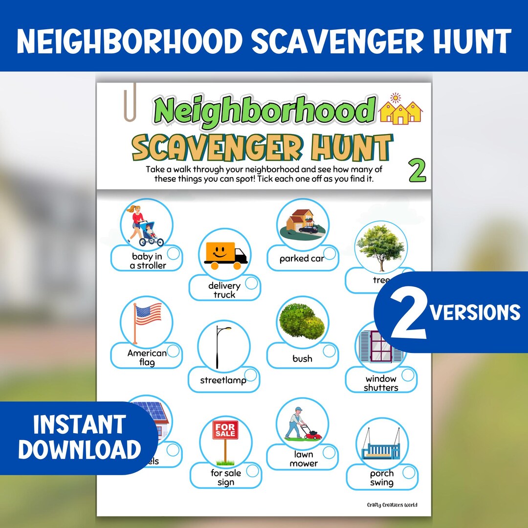 Neighborhood Scavenger Hunt Printable for Kids, Urban Adventure Game ...
