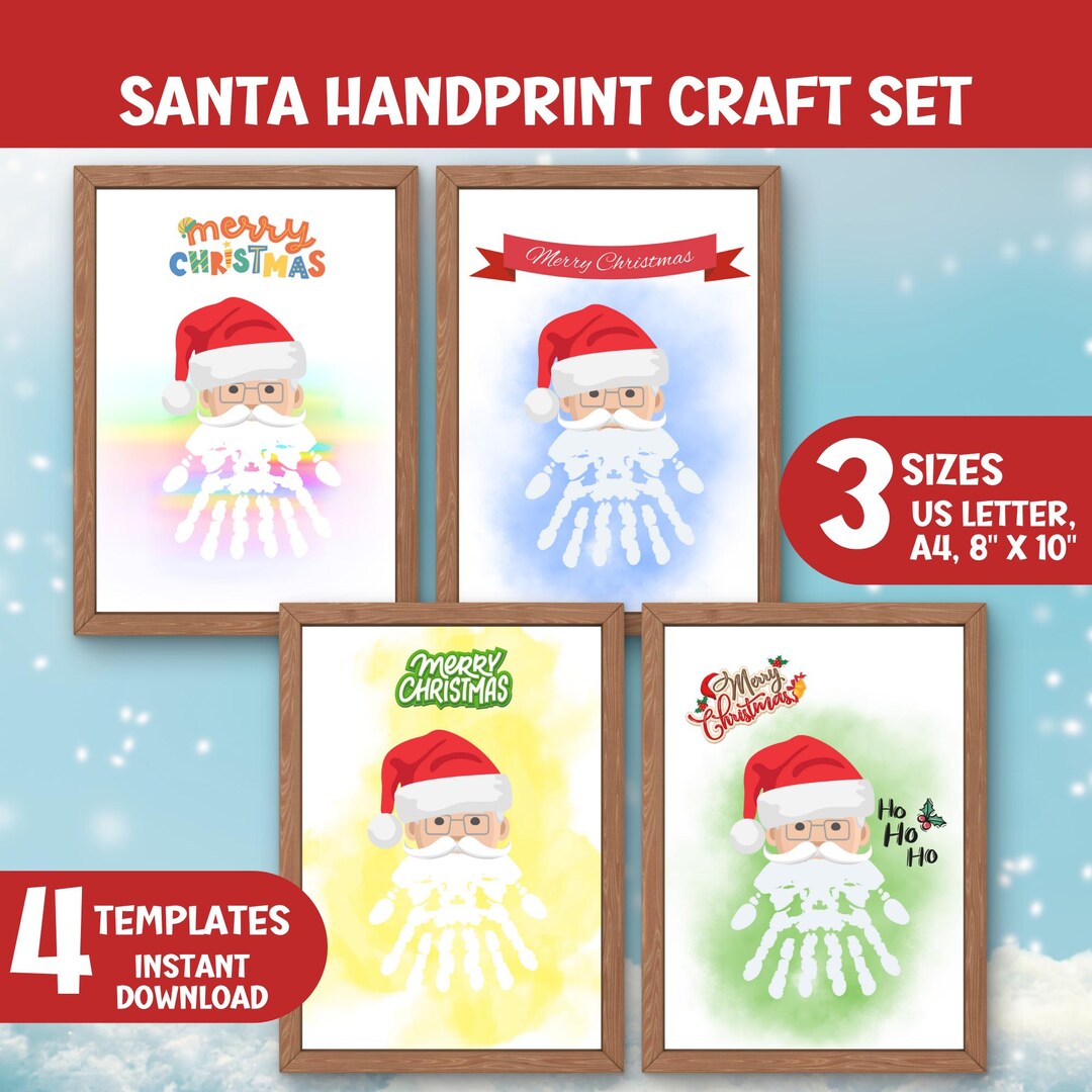 Christmas Handprint Craft Activity Set, Santa Printable Templates ...