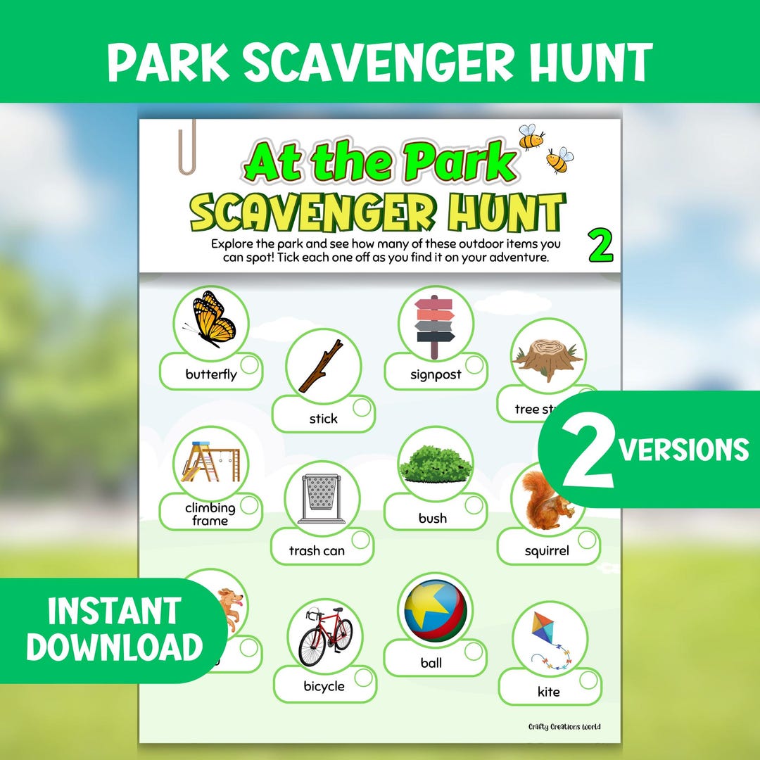 Park Scavenger Hunt Printable for Kids, Summer Vacation Activity ...