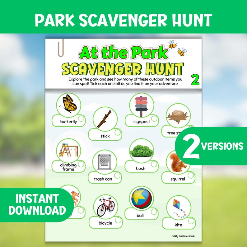 Park Scavenger Hunt Printable for Kids, Summer Vacation Activity ...