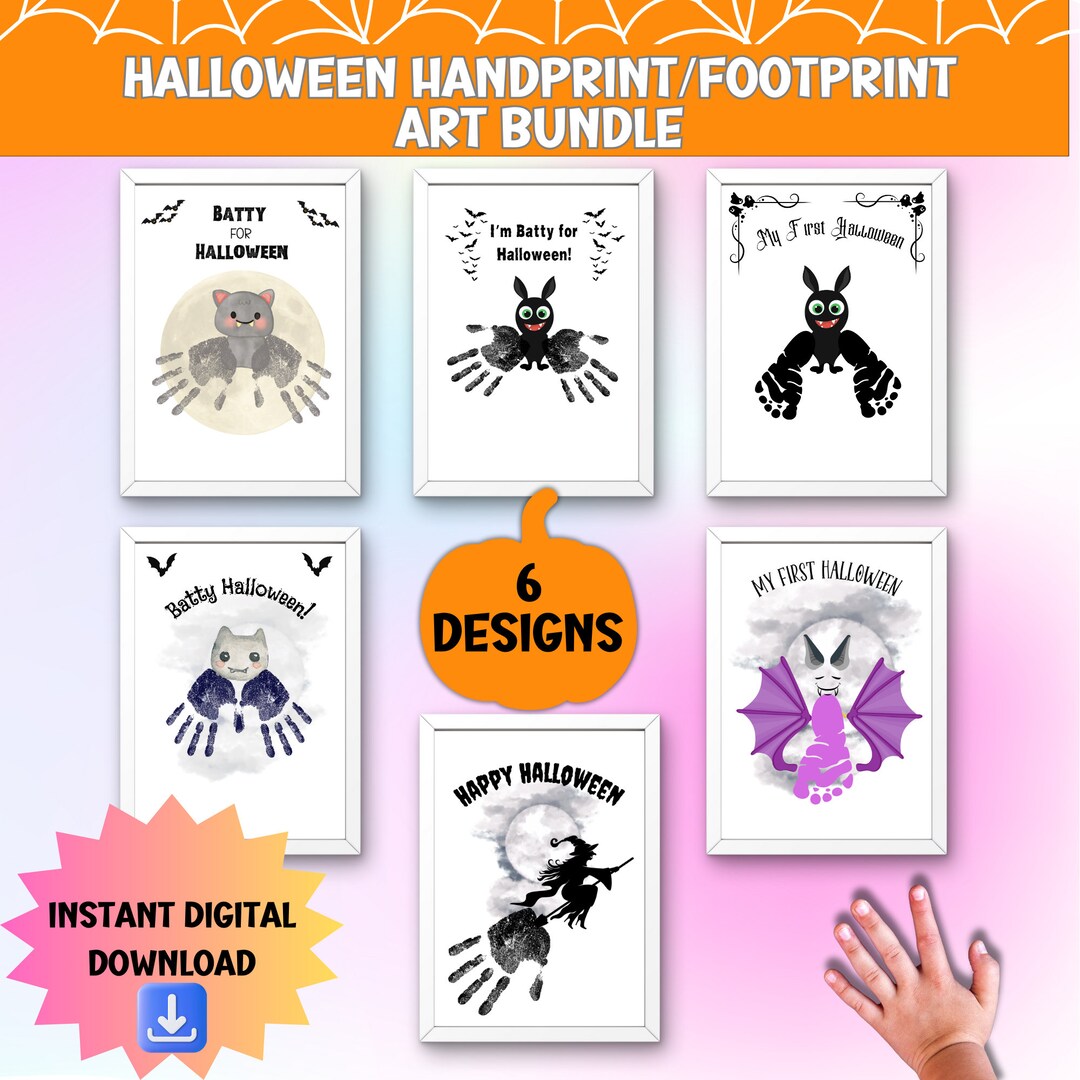 Halloween Handprint Footprint Art Bundle Keepsake Gift, Gothic DIY ...