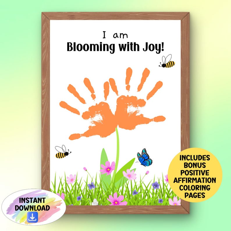 Spring Handprint Printable, Positive Affirmation Print, Garden Flowers ...