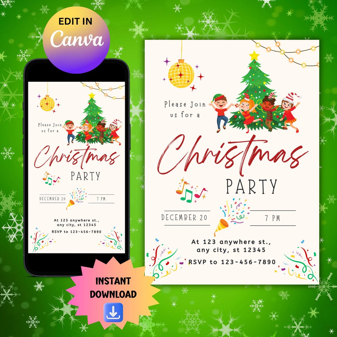 Editable Christmas Party Invitation, Digital Phone Message Invite ...