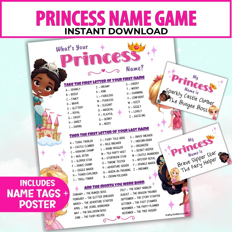 Princess Name Generator Printable, Birthday Party Game for Kids ...