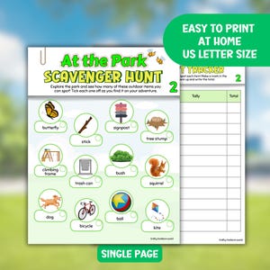 Park Scavenger Hunt Printable for Kids, Summer Vacation Activity ...