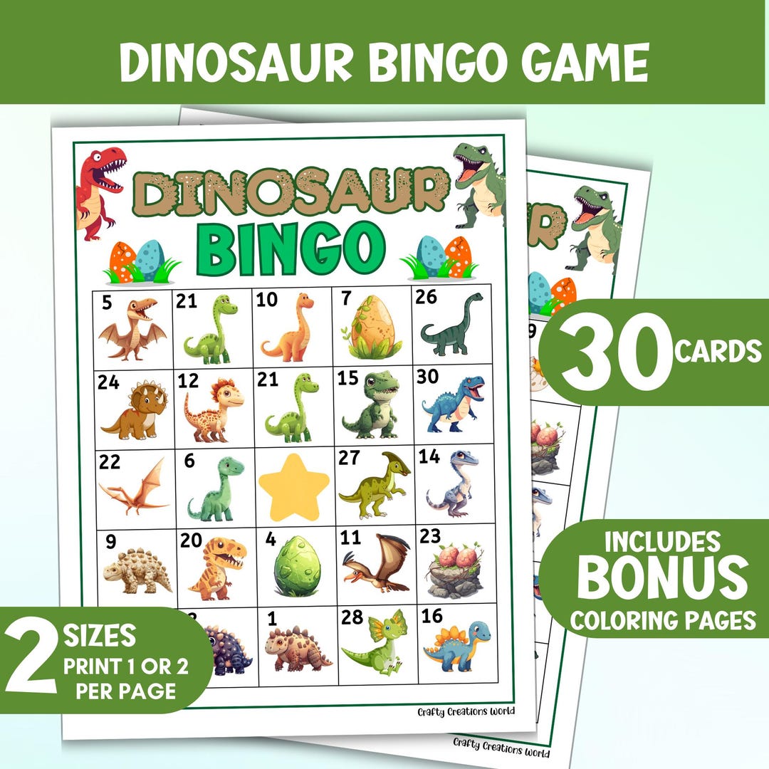 Dinosaur Bingo Game, Kids Birthday Party Game, Instant Download Bingo ...
