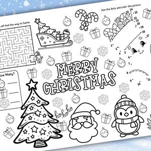 Christmas Placemat, Coloring Activity Sheet, Party Table Decor for Kids ...