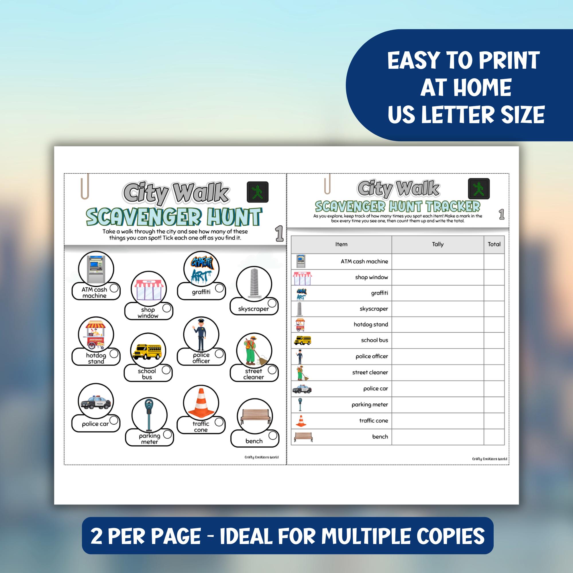 City Walk Scavenger Hunt Printable for Kids, Urban Adventure Game ...