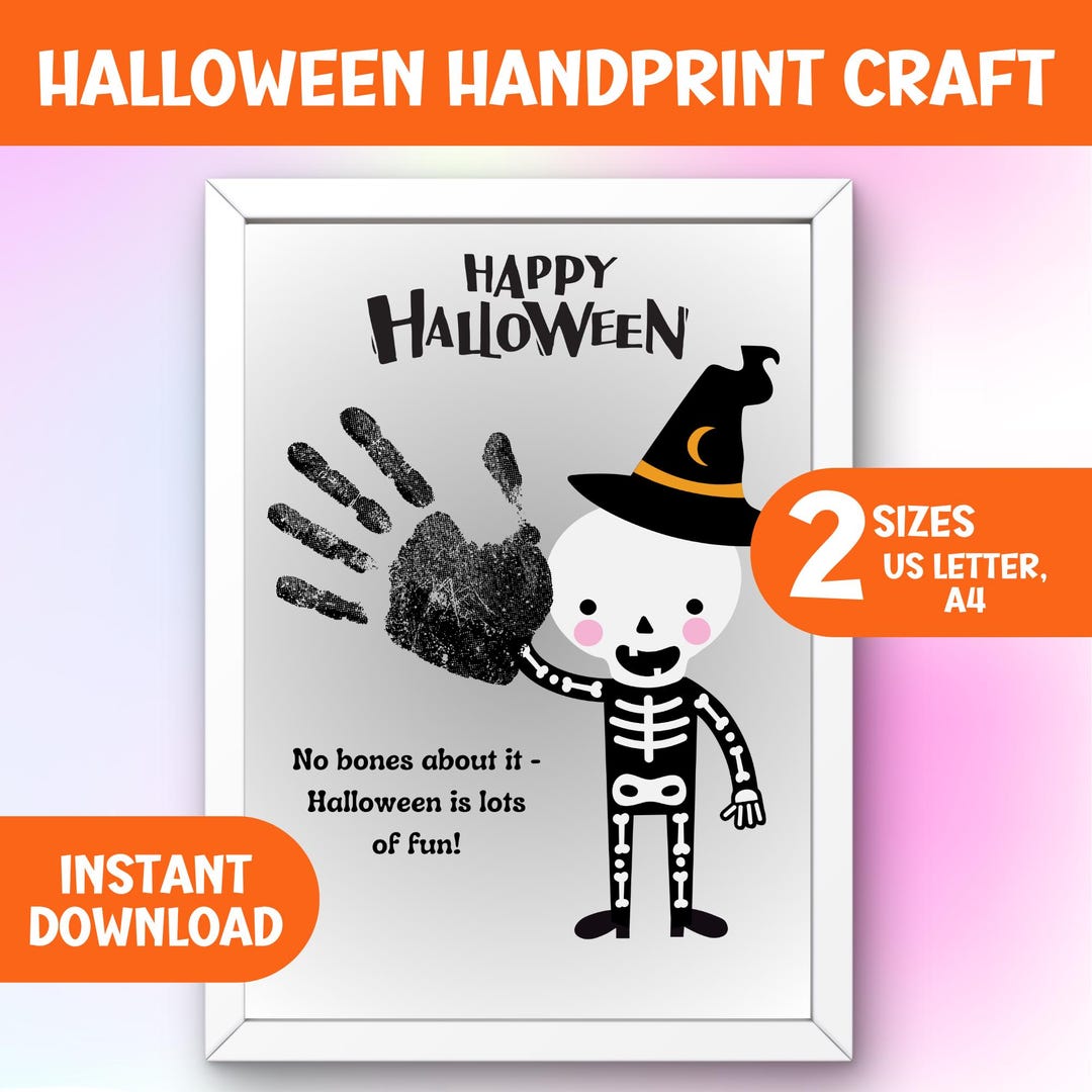 Halloween Handprint Craft Activity, Cute Skeleton DIY Art, Toddler Kids ...