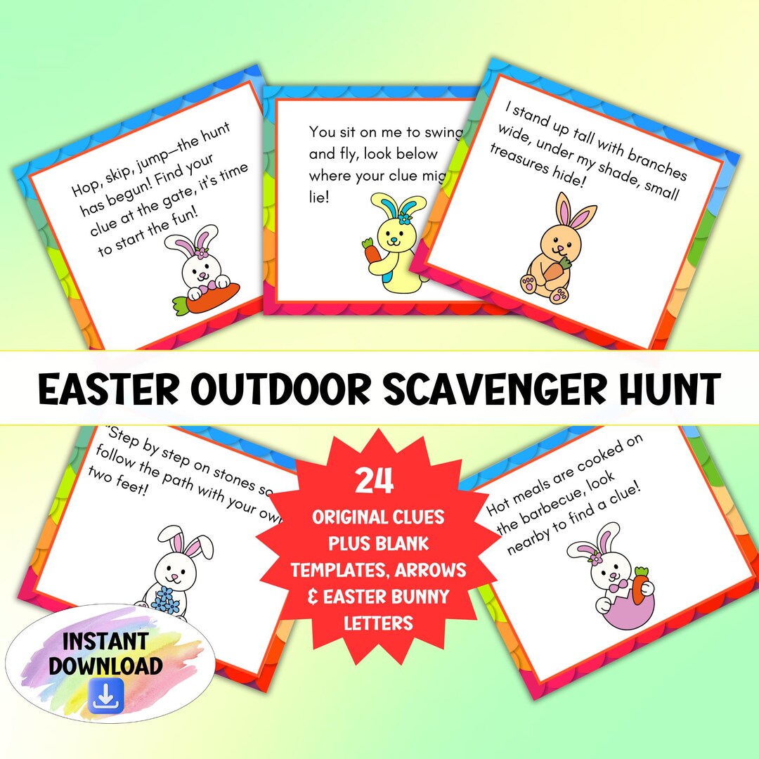 Printable Easter Egg Scavenger Hunt, Outdoor Treasure Hunt Clue Cards ...