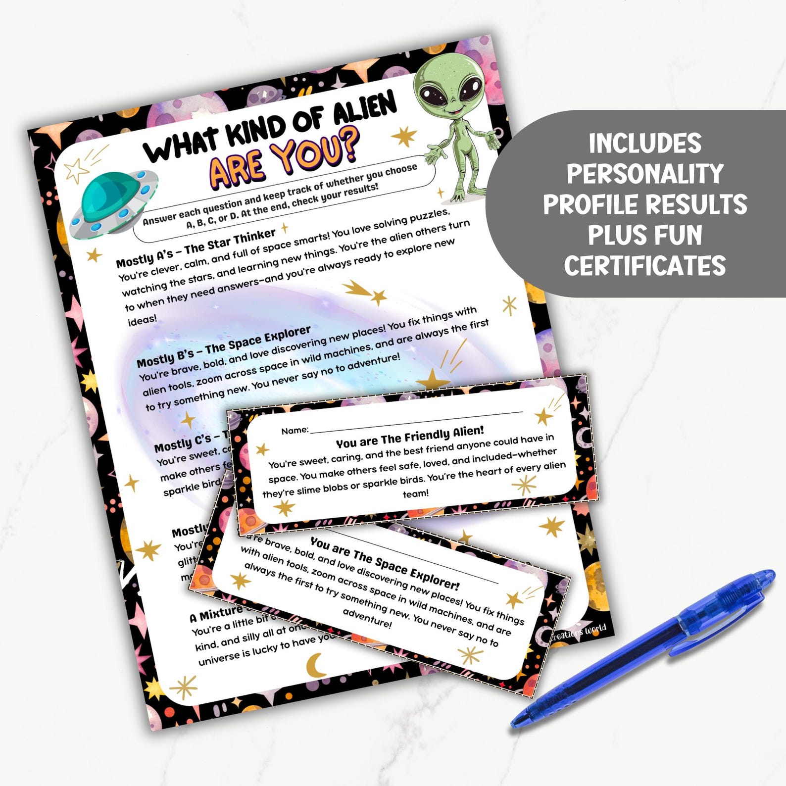 Alien Personality Quiz, What Kind of Alien Are You Game, Printable ...
