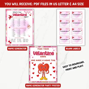 Whats Your Valentine Name Party Game for Kids, Name Generator Activity ...