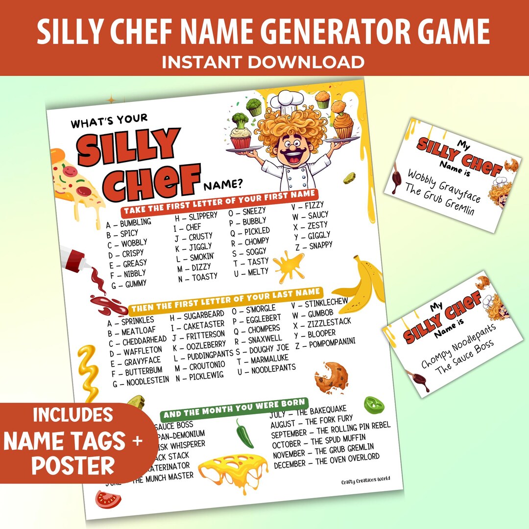 What’s Your Silly Chef Name? Printable Party Game, Cooking Name ...