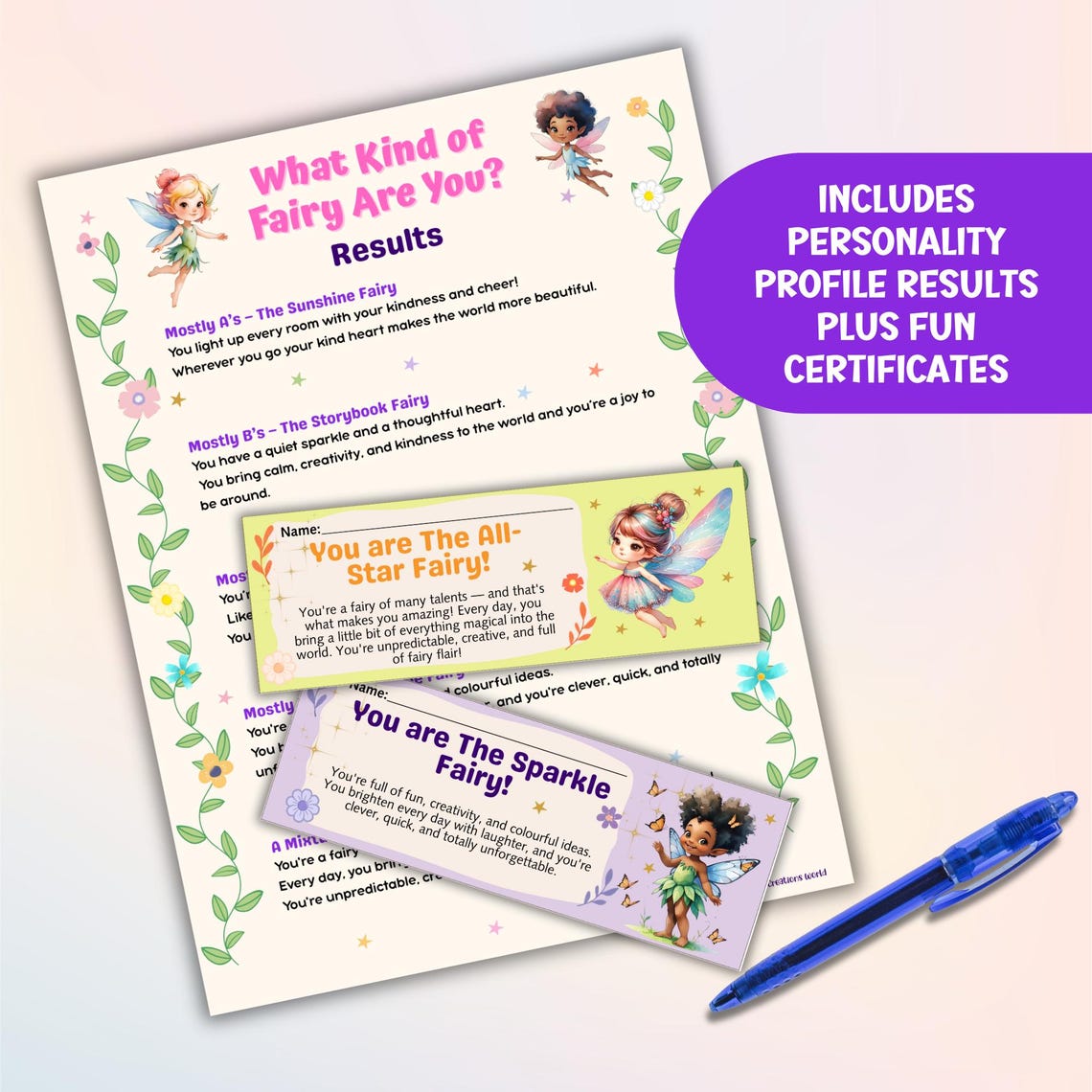 Printable Fairy Personality Quiz for Kids, Magical Party Game, Fairies ...