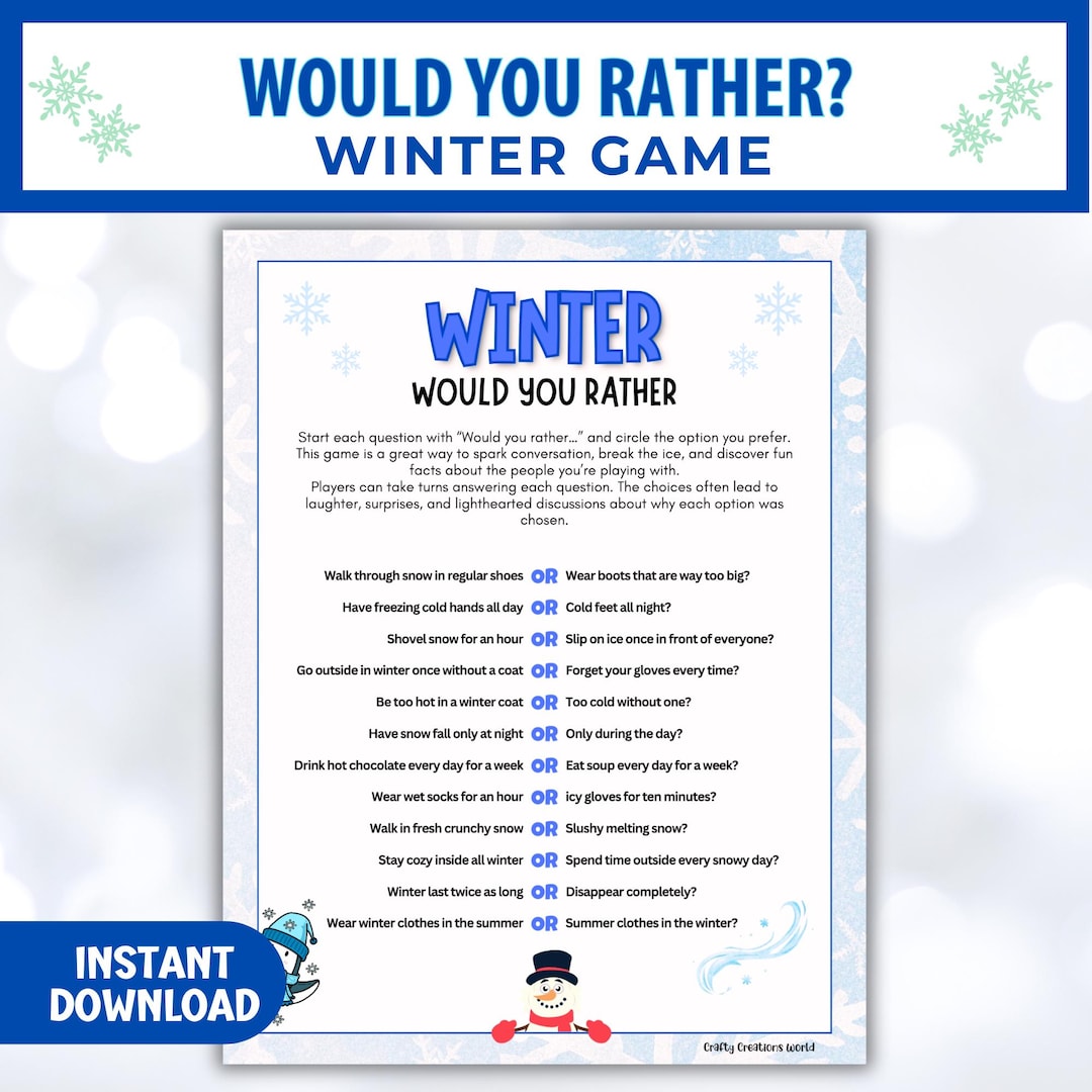 Winter Game, Would You Rather, Ice-breaker Quiz, Printable Classroom ...