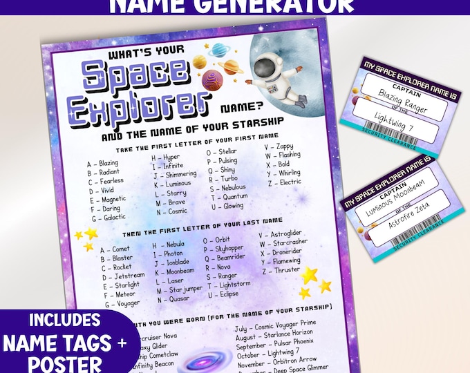 What's Your Space Explorer Name, Outer Space Activity for Kids ...