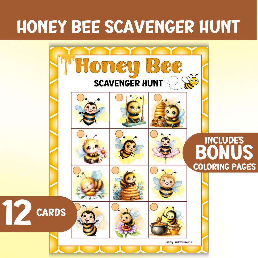 Honey Bee Scavenger Hunt for Kids, Bees Seek & Find Treasure Hunt, Fun ...