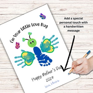 Mother's Day Love Bug Printable Art, Kids Footprint Handprint Keepsake ...