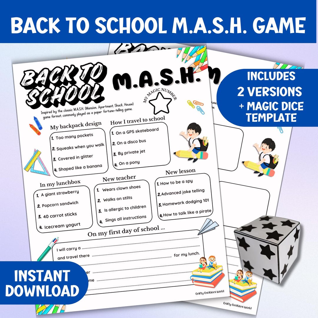 Back to School M.A.S.H. Game, Printable School Fortune Teller for Kids ...