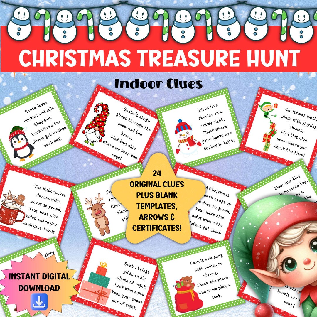 Christmas Treasure Hunt, Printable Party Game for Kid, Indoor Children ...