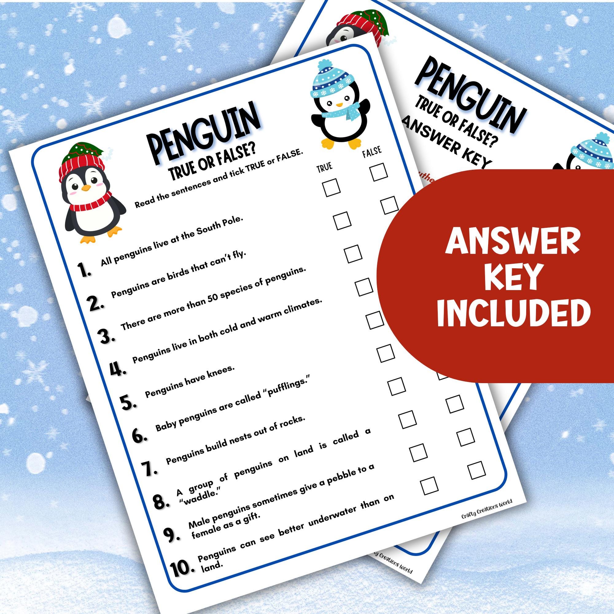 Christmas Party Game Printable, Penguin True or False Quiz, Trivia ...