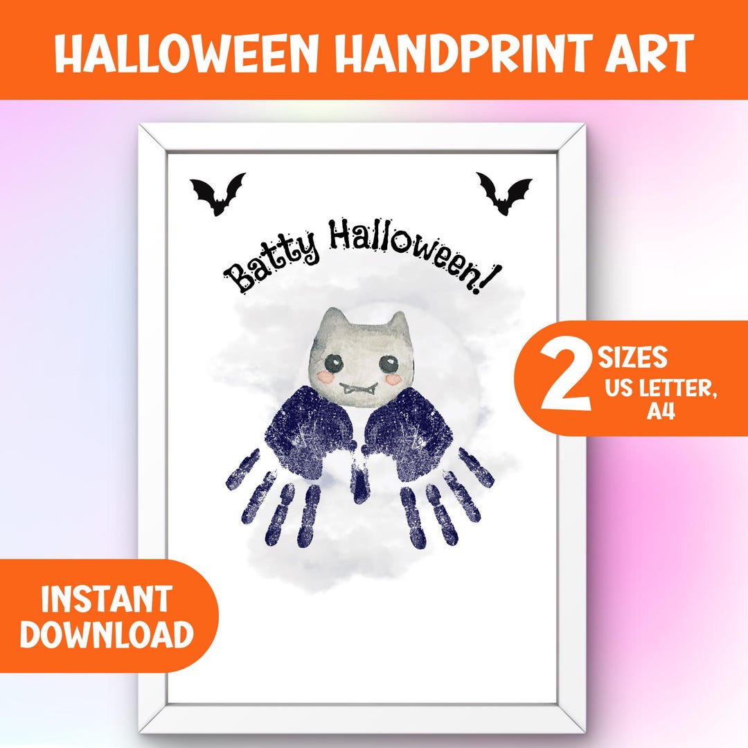Halloween Bat Handprint Craft, DIY Kids Halloween Keepsake, Preschool ...