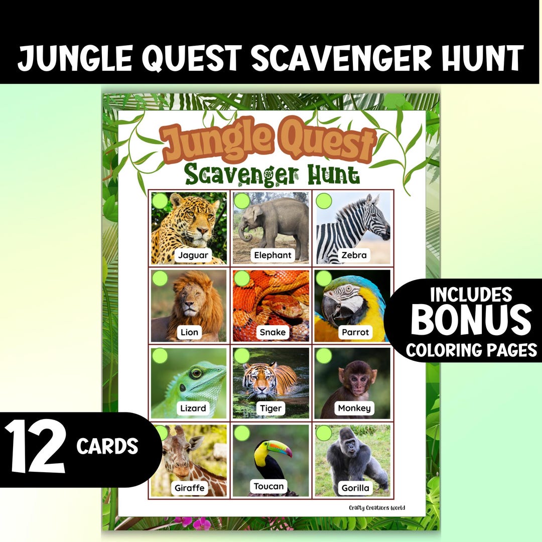 Jungle Quest Scavenger Hunt for Kids, Indoor or Outdoor Seek and Find ...