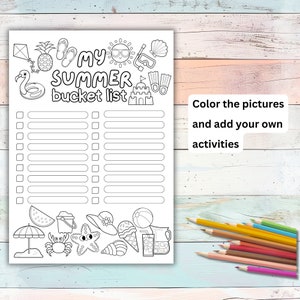 Summer Bucket List Coloring Page, Activities Checklist, Printable ...