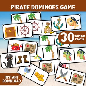 Pirate Dominoes Game for Kids, Printable Party Activity, Preschool ...