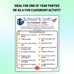 Schools Out Scavenger Hunt for Kids, Indoor or Outdoor Treasure Hunting ...