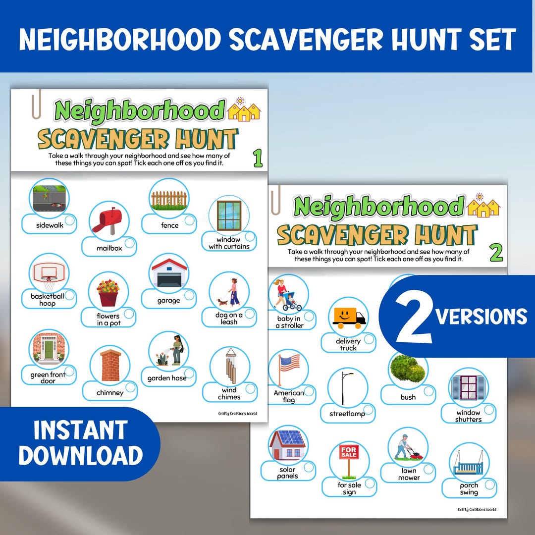 Neighborhood Scavenger Hunts Printable Set for Kids, Local Outdoor ...