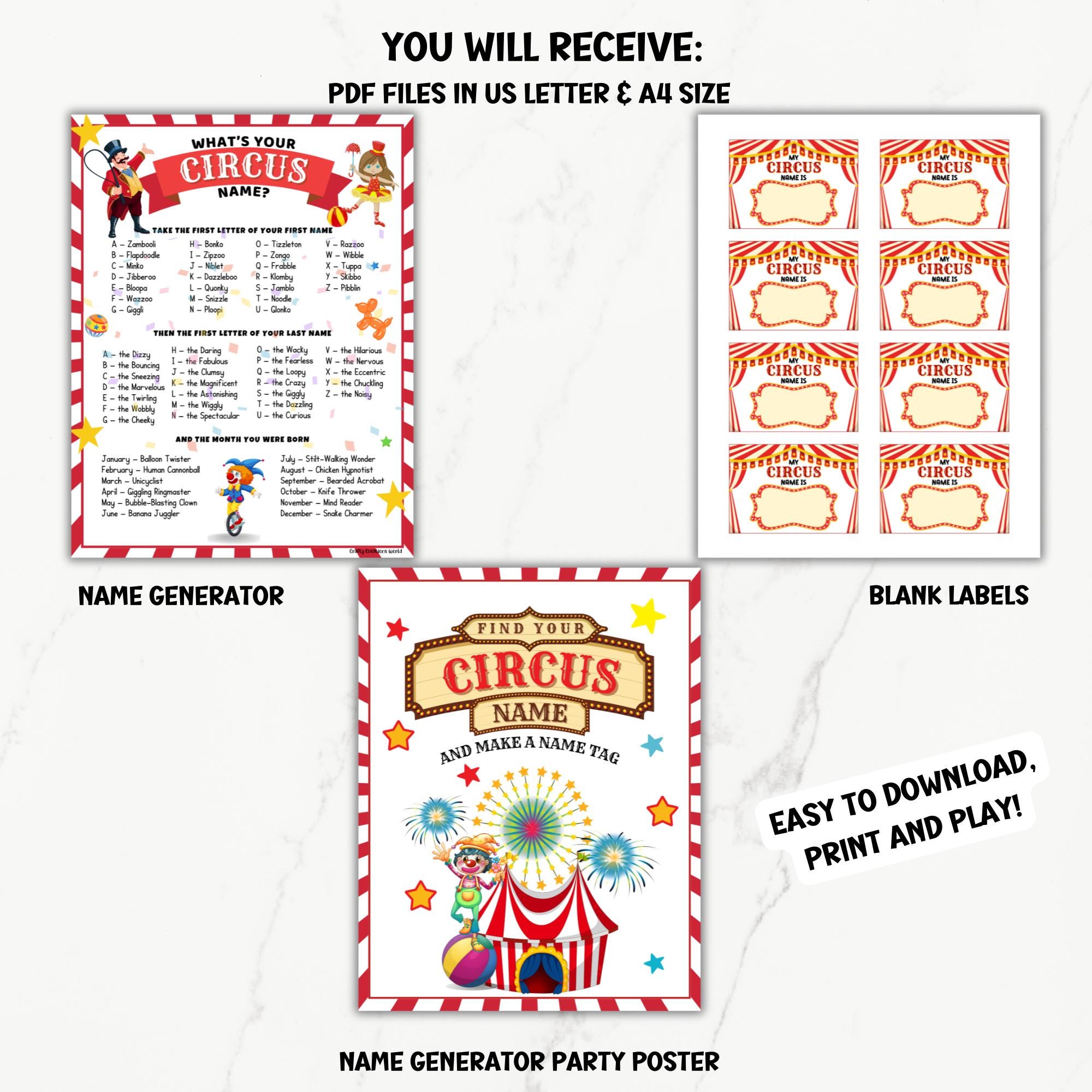 What's Your Circus Name Game for Kids, Birthday Party Carnival Name ...