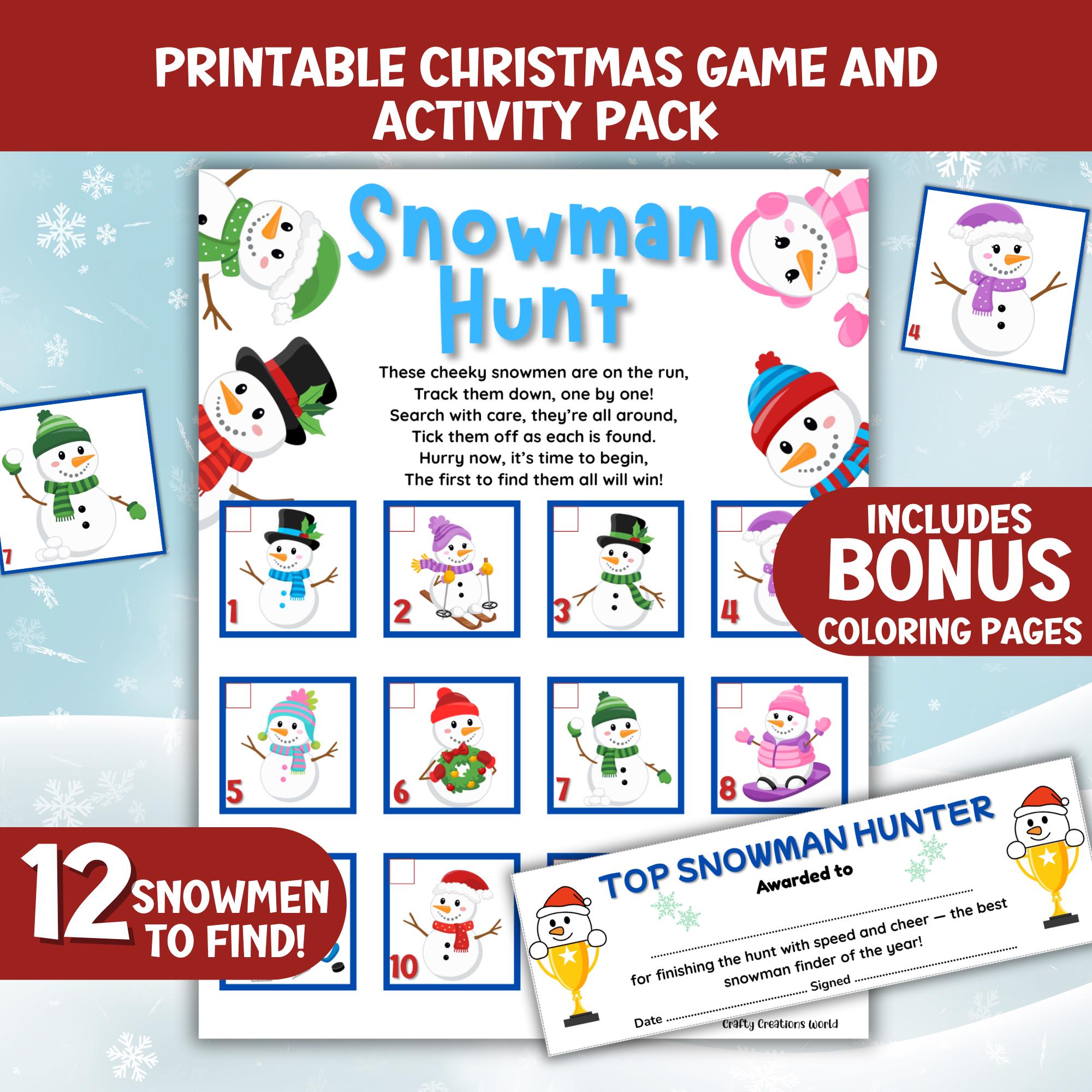 Snowman Hunt Party Game Printable, Christmas Scavenger Hunt for Kids ...