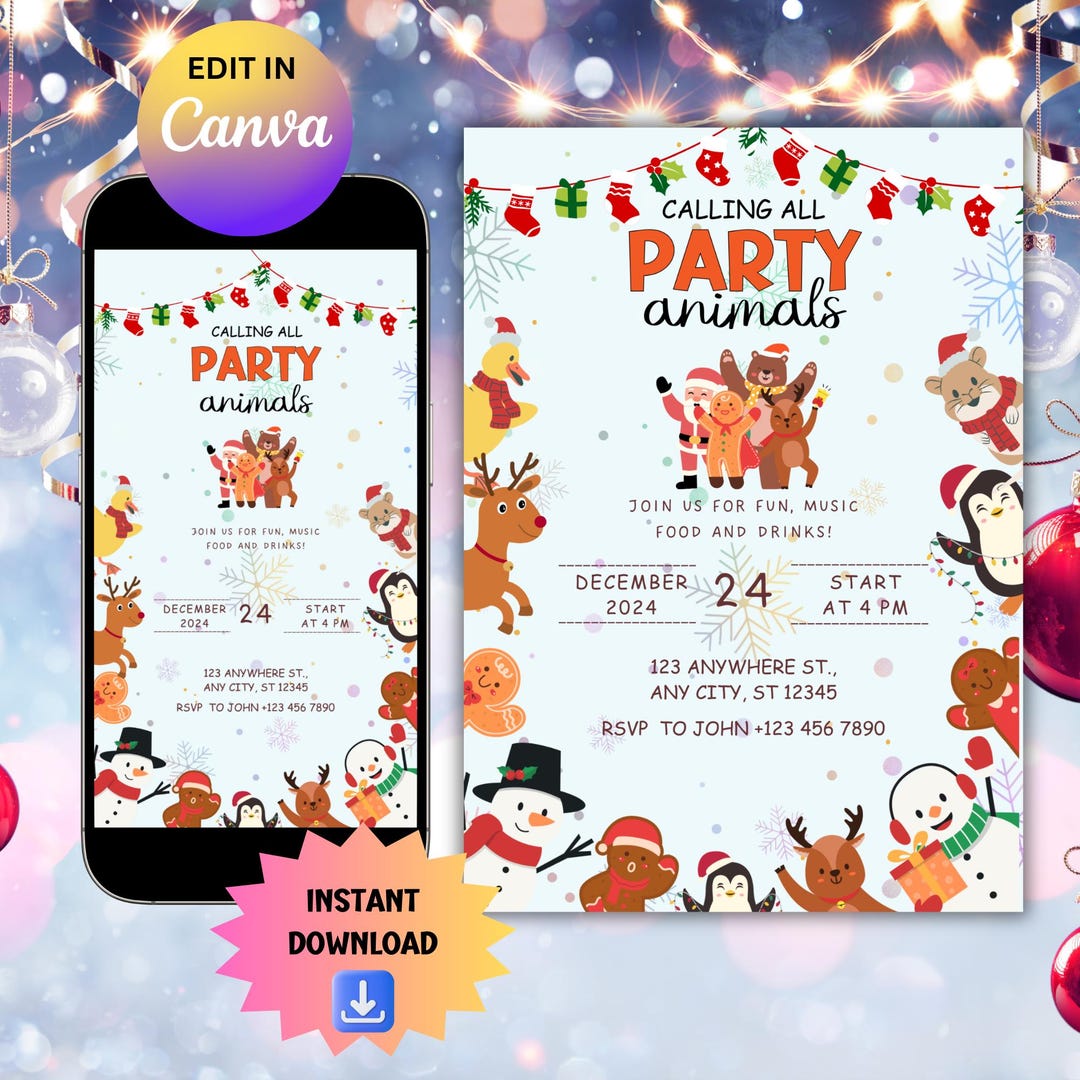Editable Christmas Party Invitation, Digital Phone Message Evite ...