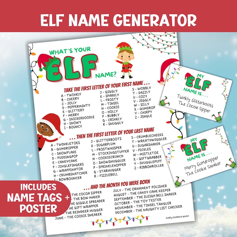 Elf Name Generator, Christmas Printable Game for Kids, What's Your Elf ...