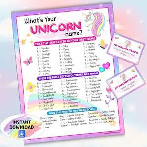 Whats Your Unicorn Name Party Game for Kids, Fantasy Label Generator ...