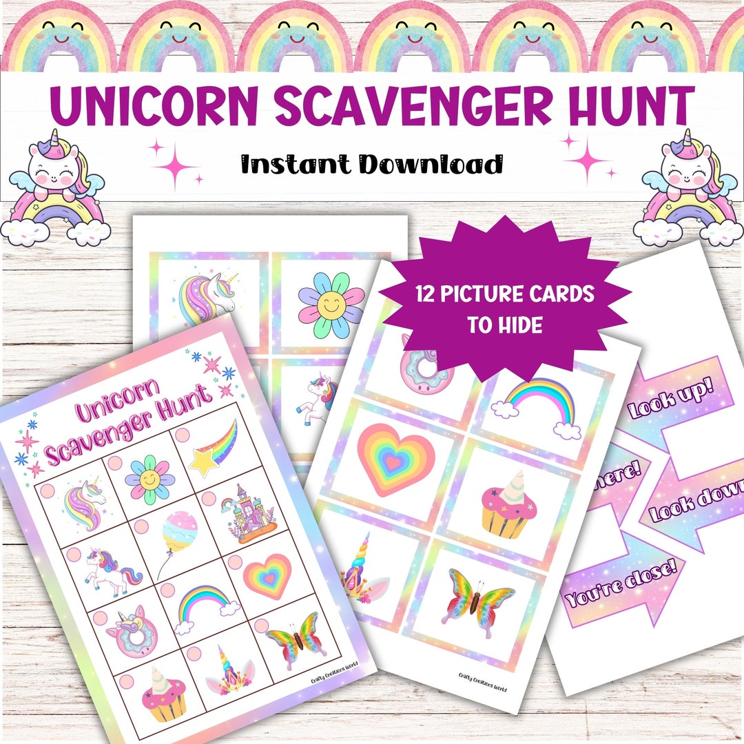 Unicorn Scavenger Hunt for Kids, Indoor or Outdoor Holiday Activity ...